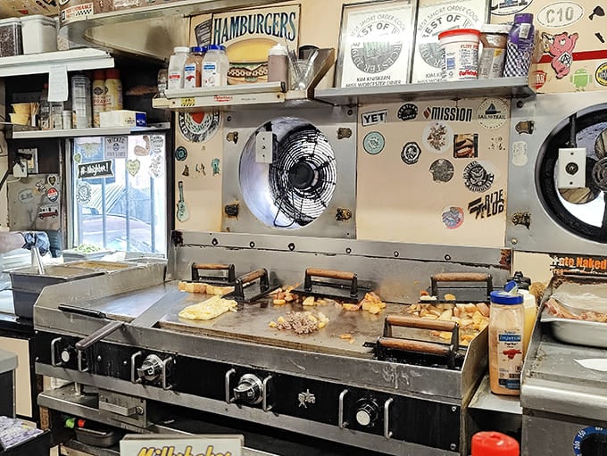 Where breakfast dreams come true &ndash; the open kitchen at Miss Worcester reveals the choreographed dance of short-order cooking at its finest.