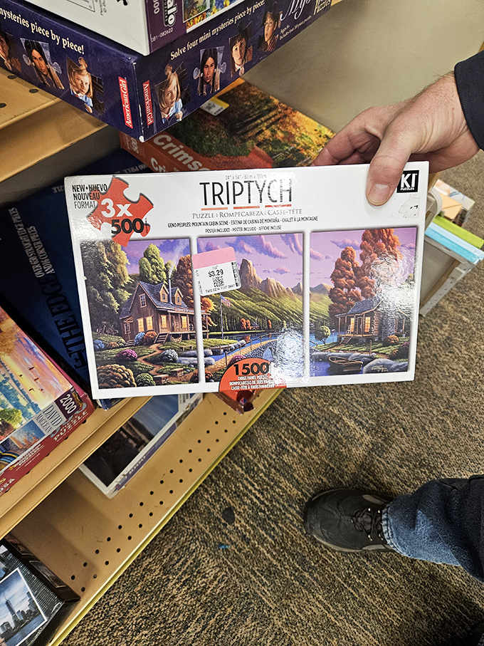 Puzzle perfection at $5.29! This 1,500-piece landscape triptych promises hours of tabletop meditation and the satisfaction of that final piece.