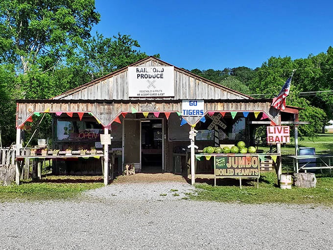 Railroad Produce stands as a testament to Ringgold's agricultural roots, where "Go Tigers" spirit and boiled peanuts create the perfect small-town shopping experience.