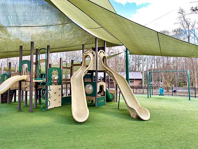 Seavy Street Park offers state-of-the-art playground equipment where local children burn energy under Georgia's famously sunny skies.