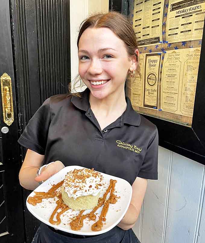 That smile says it all: dessert at Galway Bay isn't just a meal-ender, it's the beginning of a beautiful friendship.