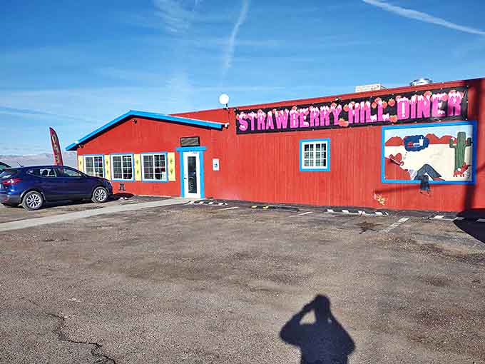 Strawberry Hill Diner brings a splash of color to the desert palette. That bright red exterior promises comfort food that hugs your insides.