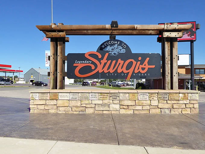 The Sturgis welcome sign stands like a friendly sentinel, announcing you've arrived somewhere that proudly embraces both its rowdy reputation and small-town heart.