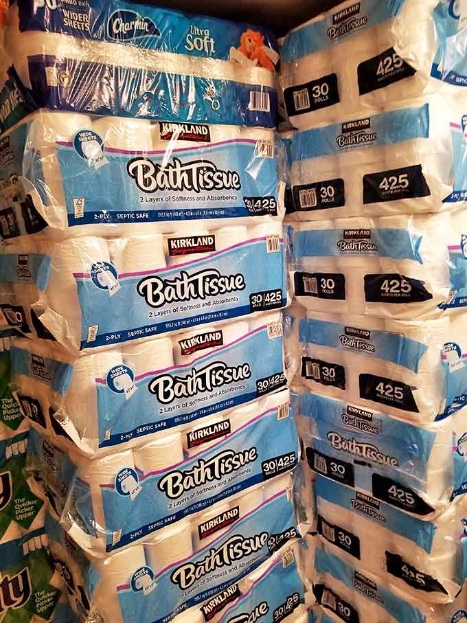 Kirkland bath tissue mountain! The pandemic hoarder's dream that proves some flea market deals are actually quite practical.