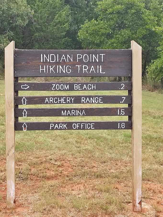 The Indian Point trail sign&mdash;where distances seem manageable until you're halfway through with a complaining teenager in tow.