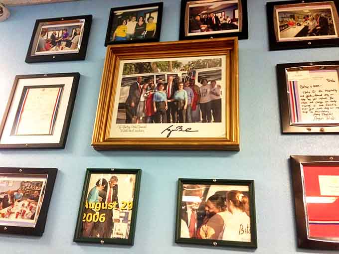 The wall of memories showcases famous visitors and everyday moments, a visual guestbook spanning decades of pancake appreciation.