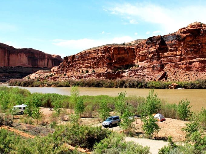 Riverside camping that makes five-star hotels seem overrated. Fall asleep to river sounds, wake up to this geological masterpiece.