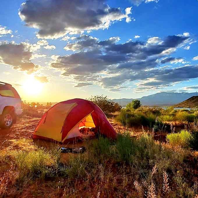 Sunset camping: when Mother Nature turns down the heat and turns up the color palette.