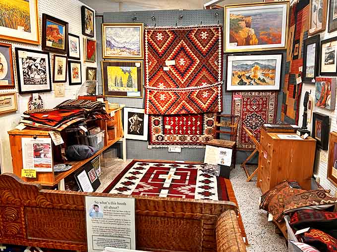 Southwestern rugs and artwork creating a gallery of regional heritage &ndash; each textile tells a story of craftsmanship passed through generations.