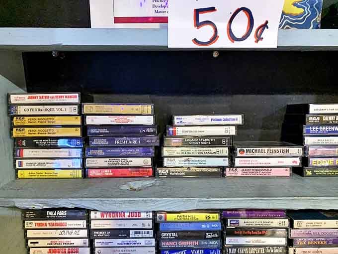 The cassette collection spans from Wynonna Judd to Faith Hill, a country music time machine for just two quarters.