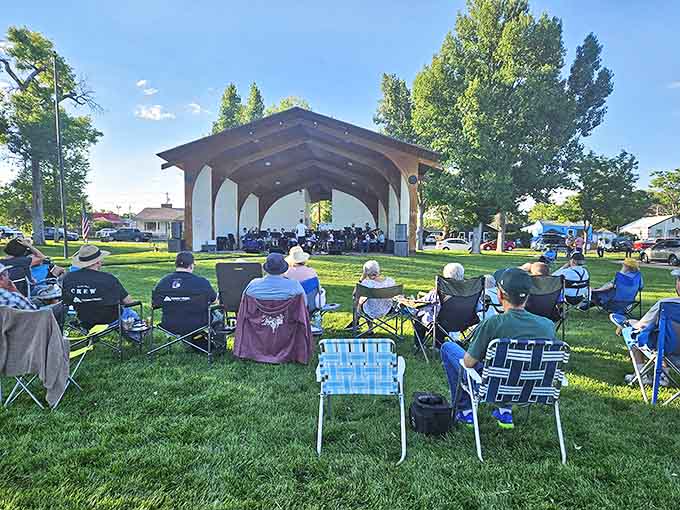 Summer concerts in the park pavilion &ndash; where lawn chairs become thrones and everyone gets the best seat in the house.