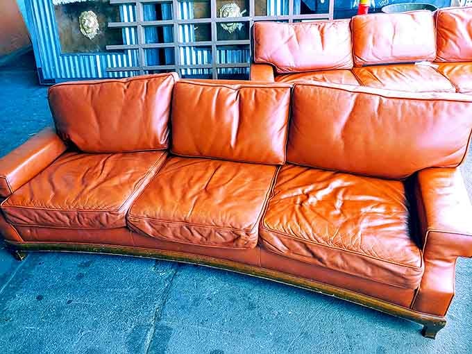 This leather sofa has seen things, my friend&mdash;and with a little TLC, it's ready to be the centerpiece of your next great conversation.