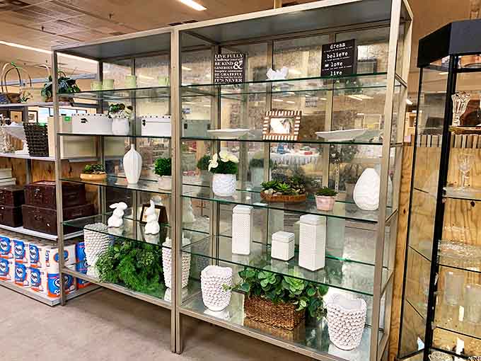 Shelf confidence! This elegant display case showcases home accents that add personality to any space&mdash;from textured vases to greenery that never needs watering.