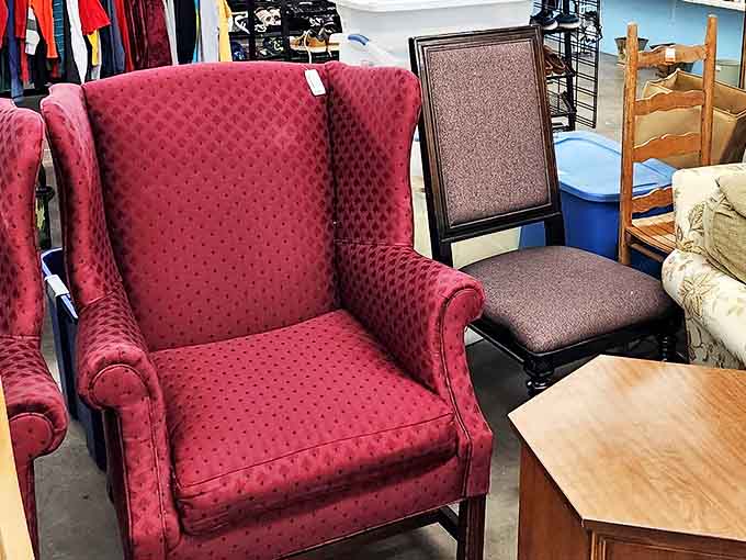That red wingback chair isn't just furniture&mdash;it's your future reading nook, interrogation spot for teenagers, or throne for watching Jeopardy!