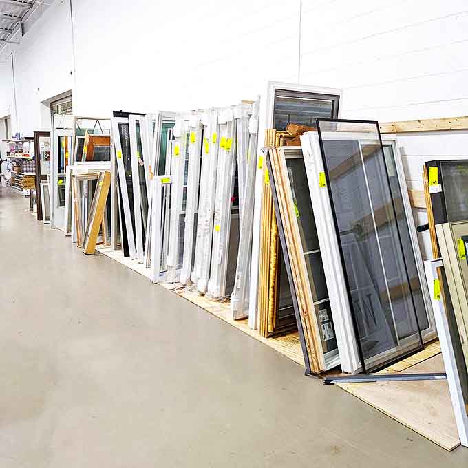 Window shopping takes on new meaning in the literal window section, where glass panes of all sizes lean like playing cards against the wall.