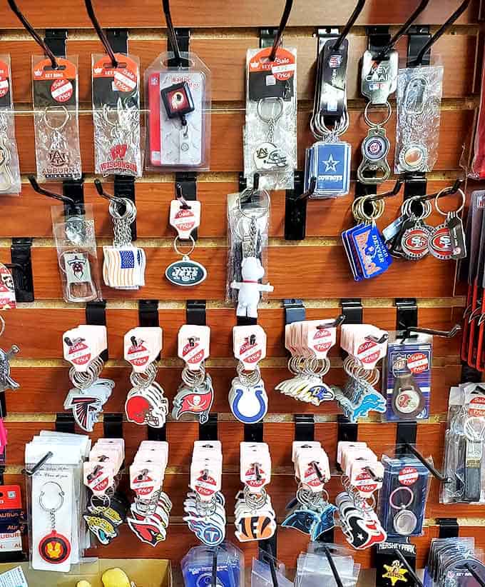 Sports loyalties on display! These keychains aren't just for holding keys—they're tiny declarations of team allegiance and personal identity.