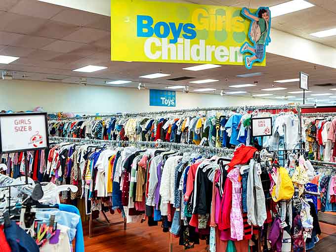 The children's section: where tiny fashionistas find their first vintage pieces. Those dinosaur pajamas have your name on them!