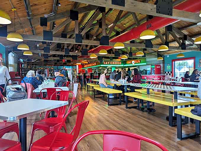 The food court: where shopping marathoners refuel with the intensity of Olympic athletes, plotting their next retail conquest between bites.