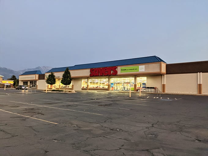 As dusk settles over the parking lot, the illuminated Savers sign glows like a beacon of bargain possibilities.