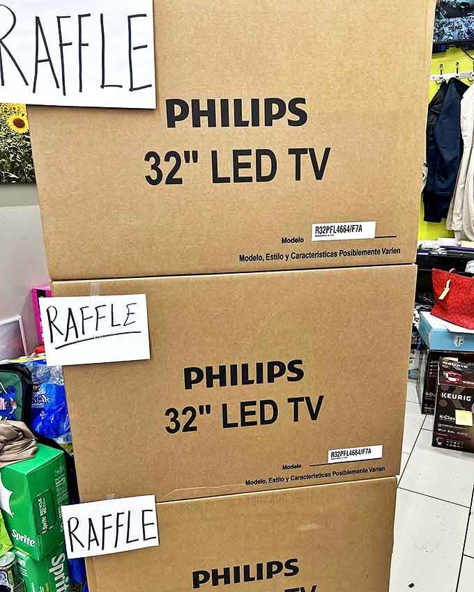 The raffle section adds another layer of excitement. Those Philips TVs represent the dream that your $1 ticket might turn into 32 inches of entertainment.