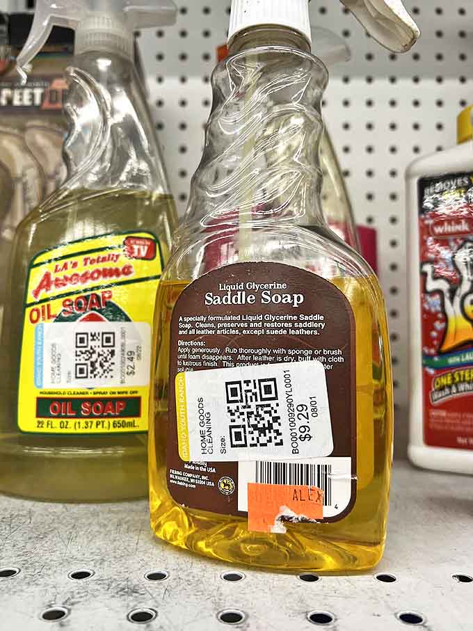 Even practical items like saddle soap become discoveries on these shelves, where everyday necessities mingle with "I didn't know I needed this" finds.