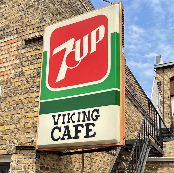 The 7UP sign proudly announces Viking Cafe's presence &ndash; a vintage touch that reminds you some things in life should remain deliciously unchanged.