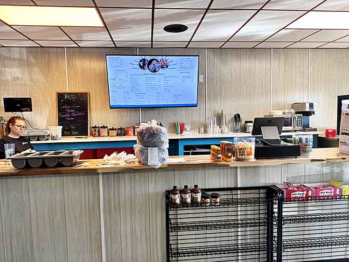 Behind every great diner is a prep station promising sweet salvation. The digital menu board brings modern tech to timeless treats.