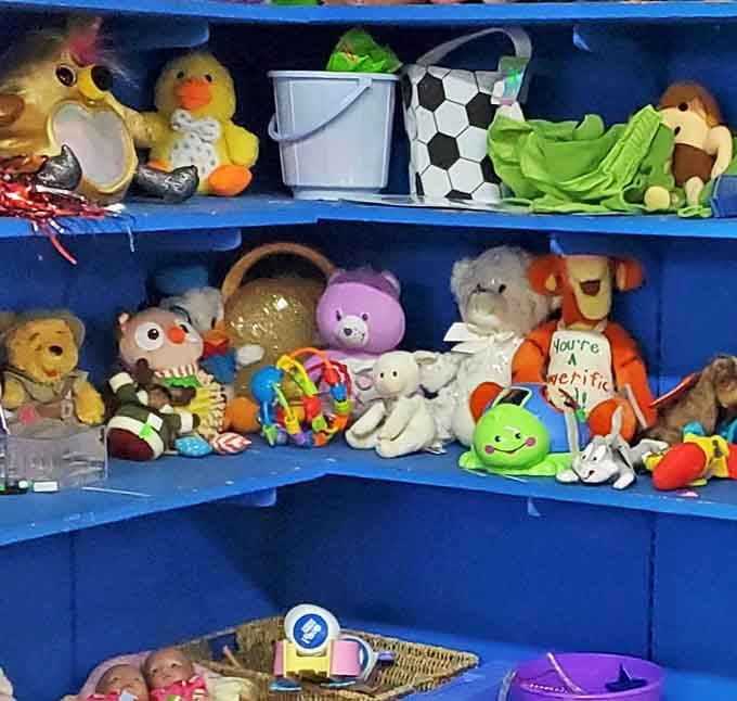 Stuffed animal reunion! These plush pals patiently waiting for their next adventure with a child who'll love them just as much.