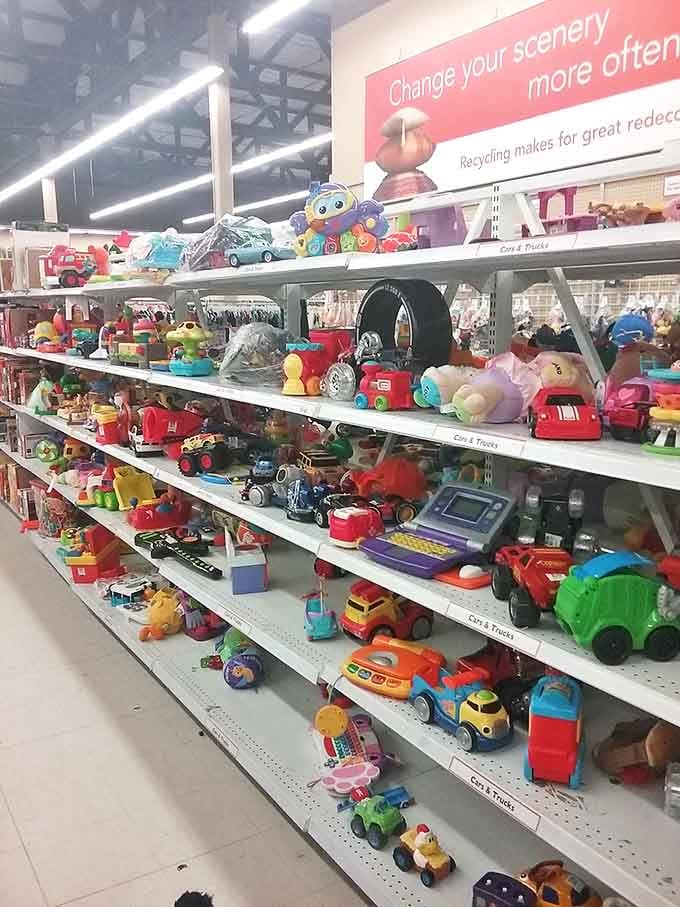 Toys galore! This colorful array of second-chance playthings proves that joy doesn't require brand-new packaging or batteries included.