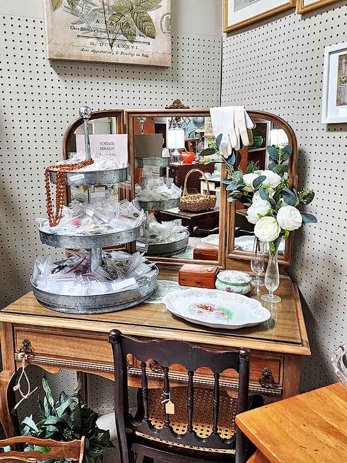 This vanity setup isn't just furniture; it's a stage where countless women once prepared to face their day with confidence.