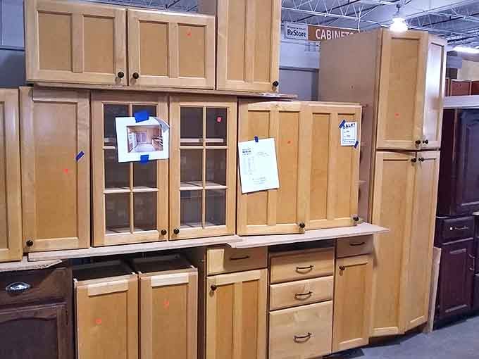 Kitchen cabinet sets wait patiently for adoption, like architectural puppies hoping you'll take them home to your renovation project.