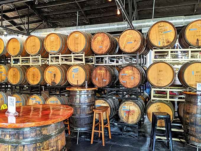 Carolina Bauernhaus's barrel room showcases the aging process that transforms good drinks into great ones. Patience in wooden form, with delicious results worth the wait.