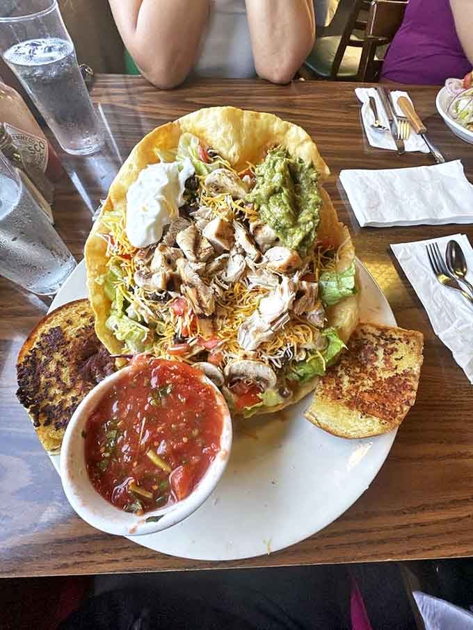 Their taco salad comes in its own edible bowl, because why dirty a dish when you can eat the container?