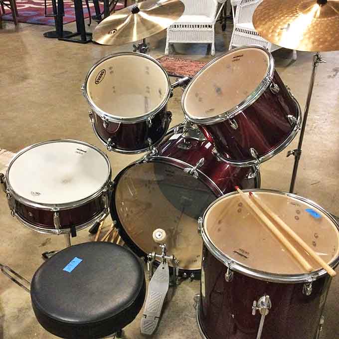A drum set waiting for its next Keith Moon&mdash;or more likely, your nephew who'll play it exactly once before discovering video games.