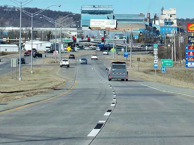 The approach to town reveals that perfect balance of necessary commerce and small-town scale&mdash;no skyscrapers required for a rich community life.