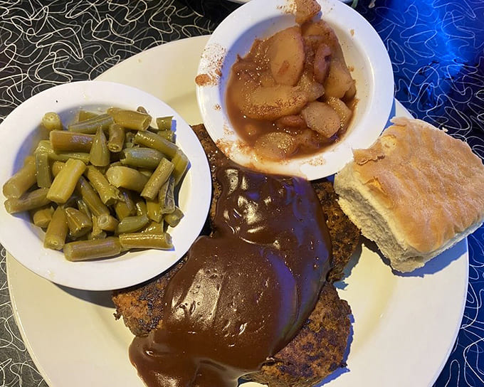 This meatloaf, draped in rich gravy alongside green beans and a biscuit, is how grandma would cook if she worked for NASA.