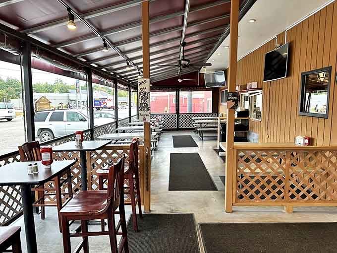 The covered patio &ndash; where fresh air meets barbecue steam in a delicious atmospheric collaboration.