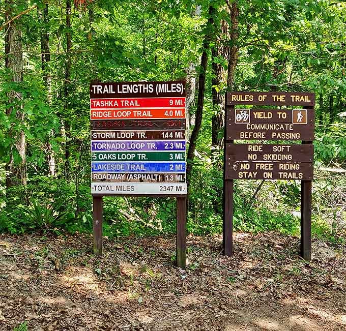 Trail signs that tell you exactly how much exercise you're in for. The "Tornado Loop" sounds intimidating until you realize it's just 2.3 miles.