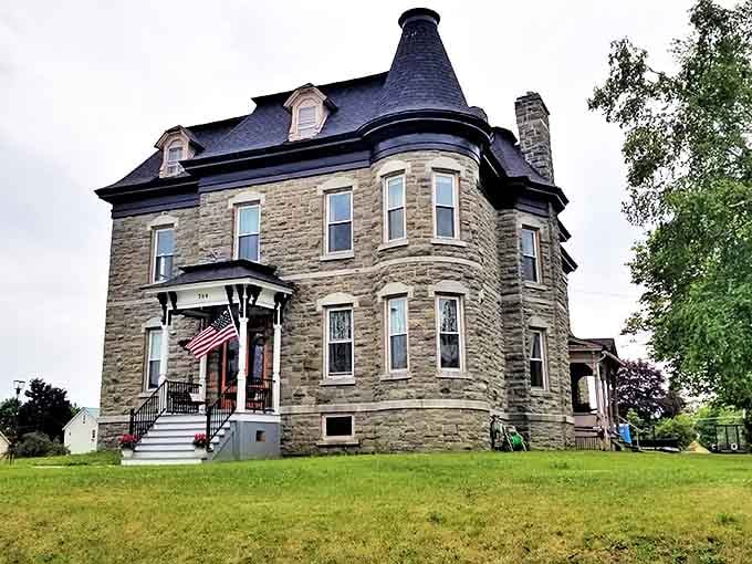 This stone mansion represents the affordable elegance possible in Ogdensburg. In Manhattan, this would be a $20 million townhouse.