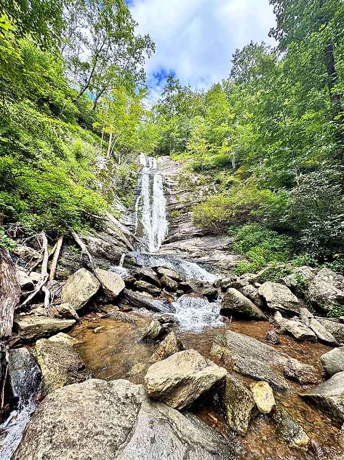Tom's Creek Falls rewards hikers with nature's perfect shower&mdash;a cascading ribbon of mountain water that's been performing the same show for millennia.