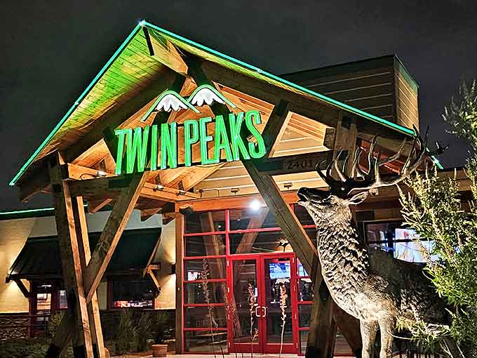 Twin Peaks brings mountain lodge aesthetics to the plains, complete with a watchful elk that's seen it all.