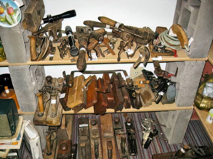 Tools that built America, now waiting for their second act. These wooden planes and hand drills have more character than most modern homes.