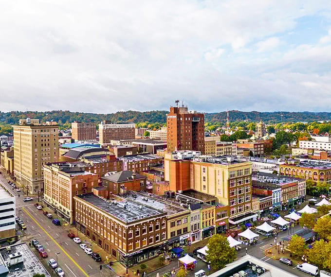 From above, Huntington reveals itself as a proper city nestled against rolling hills, offering urban amenities without urban costs.