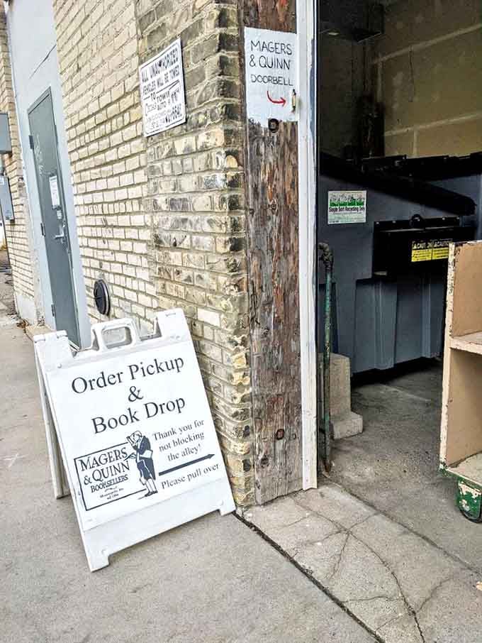 Even the back alley entrance has bookish charm &ndash; a reminder that great stories often hide in unexpected places.