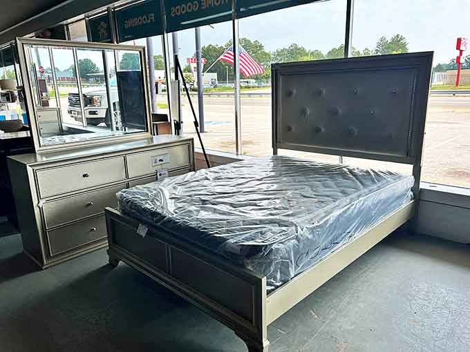 Sleep like royalty without the royal price tag. This mirrored bedroom set brings Hollywood glamour to Fayetteville at a fraction of department store costs.