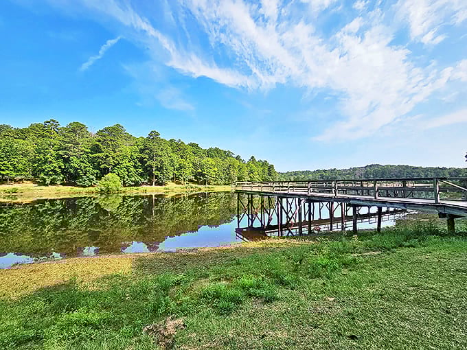The boardwalk stretches across still waters, inviting visitors to pause midway and contemplate life's big questions&mdash;or just lunch plans.