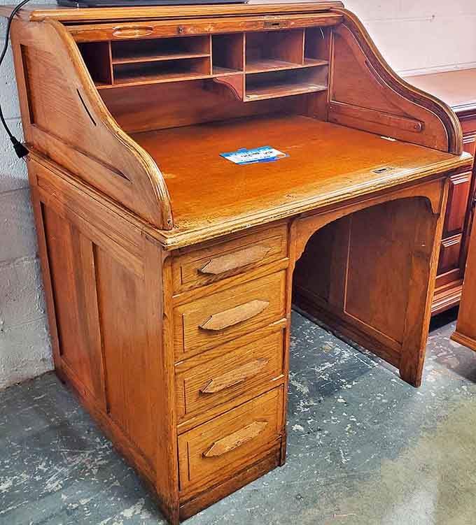 This roll-top desk has probably witnessed the writing of love letters, tax returns, and perhaps even the great American novel.