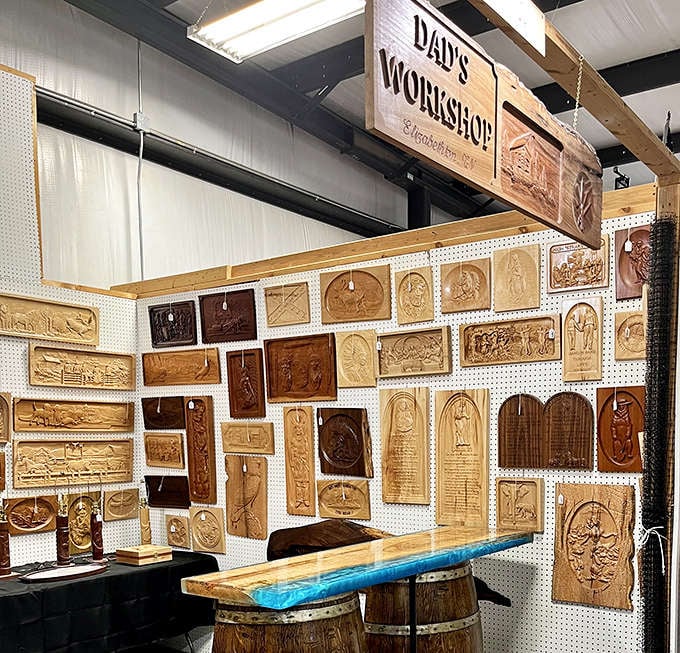 "Dad's Workshop" showcases intricate wooden carvings that transform ordinary walls into conversation pieces worth passing down generations.