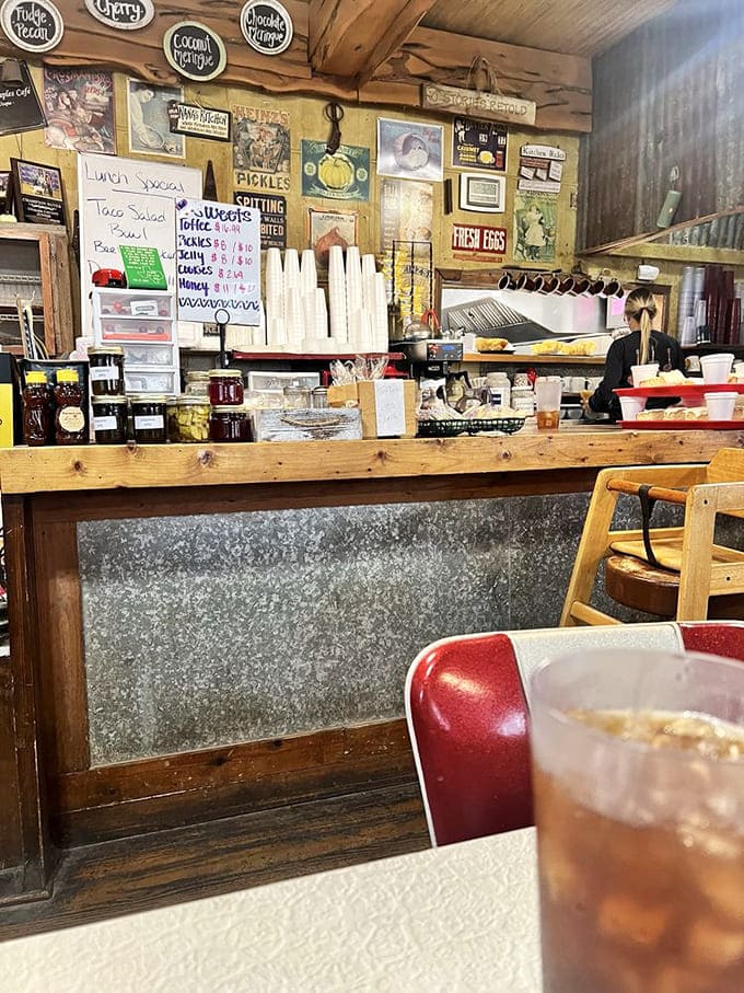The counter tells tales of pie varieties and daily specials, while vintage signs and local memorabilia create a museum of Hill Country nostalgia.