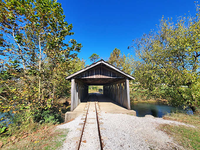 This covered bridge seems plucked from a Robert James Waller novel. One can almost hear the gentle creak of boards beneath carriage wheels.